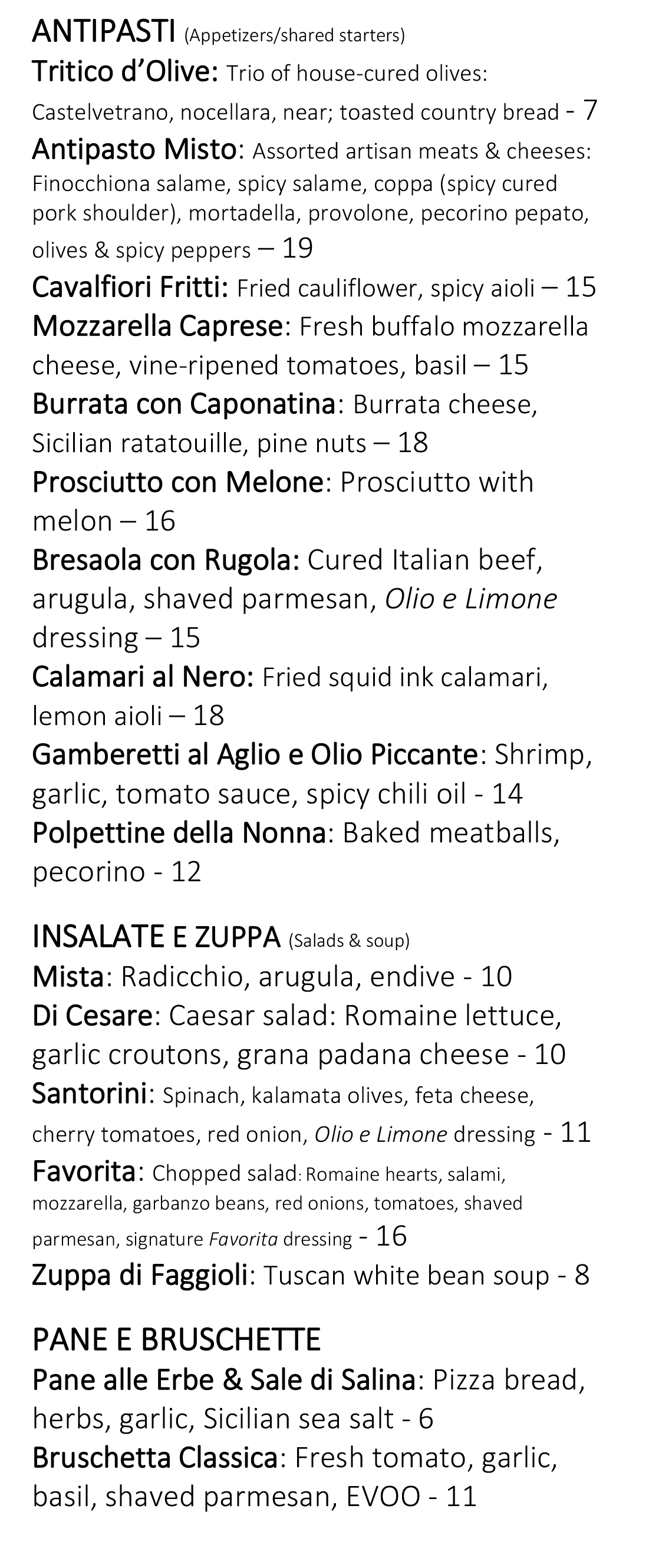 Olio Pizzeria ® Menu Santa Barbara