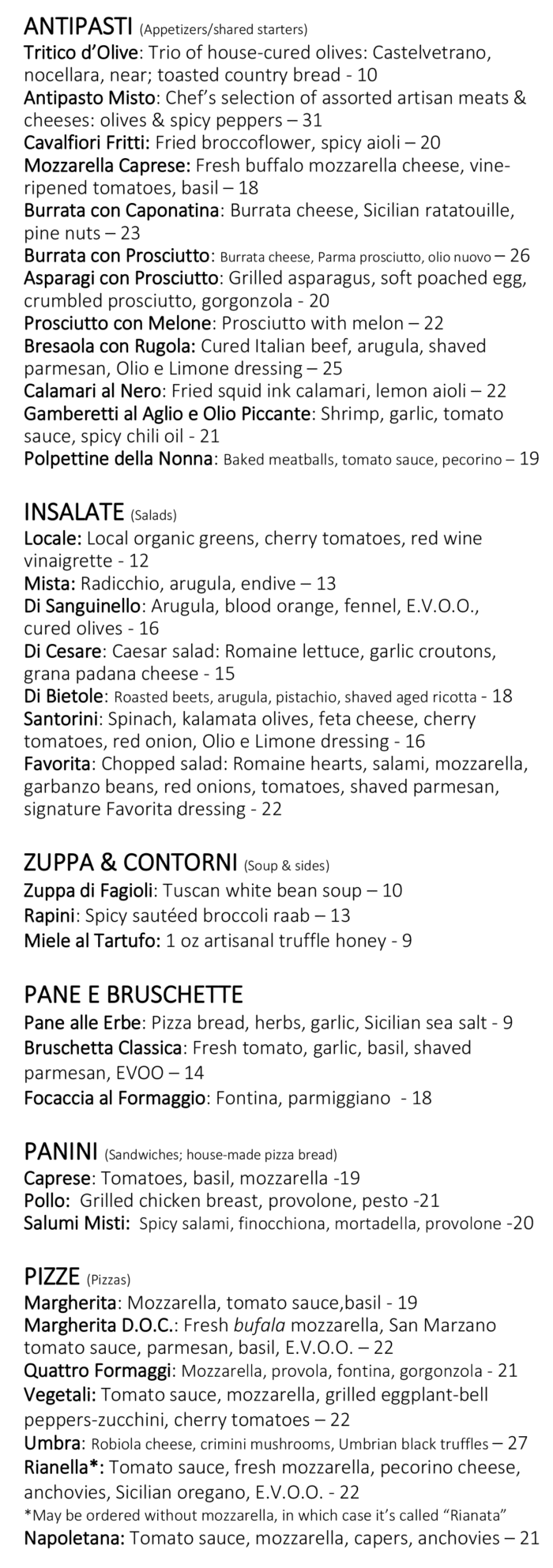 Olio Pizzeria ® Menu Santa Barbara