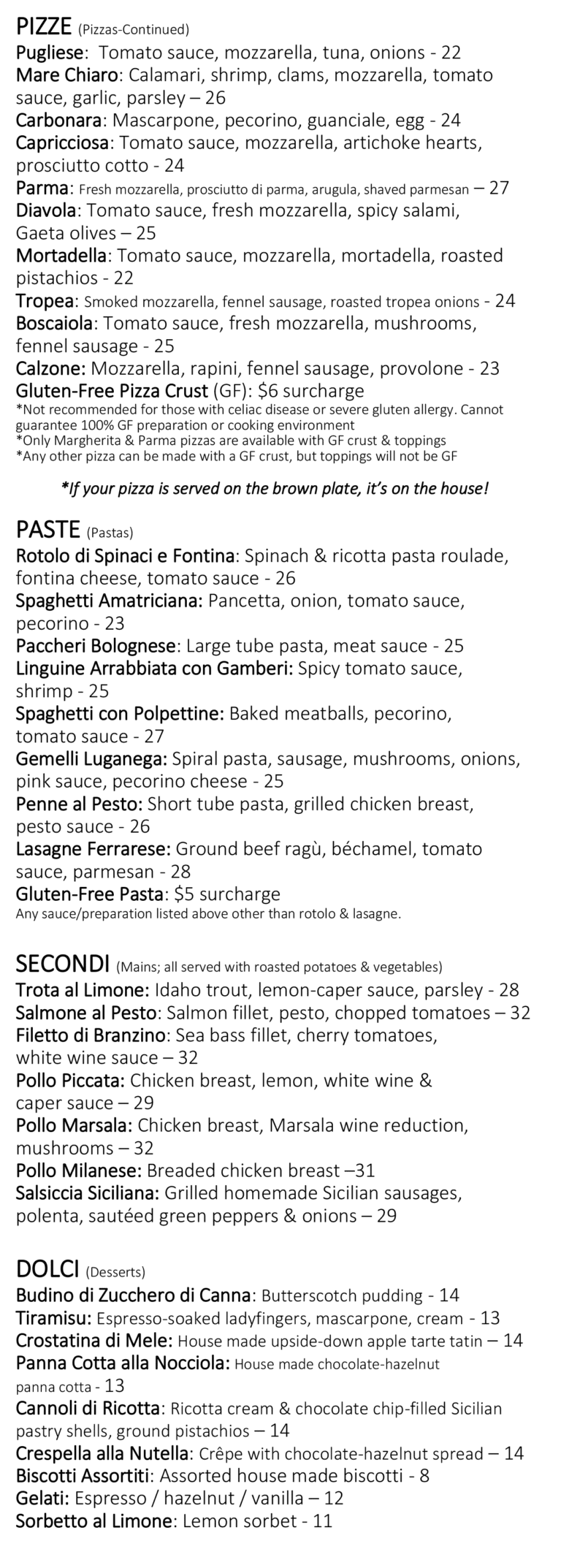 Olio Pizzeria ® Menu Santa Barbara